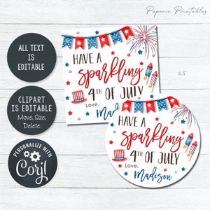 Editable 4th of July Party Favor Tags, 4th of July Tag, Patriotic Party ...