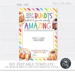 EDITABLE Bundt Cake Teacher Appreciation Gift Card Holder, Nothin ...