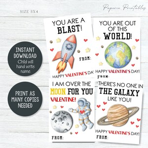 Space Valentine Tags, Kids Valentine Cards, Outer Space Valentine ...