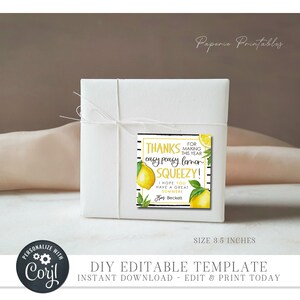 Lemon Teacher Appreciation Gift Tag: Editable Thank You (digital ...