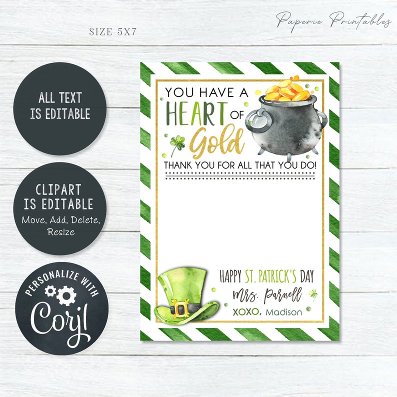 EDITABLE St. Patrick's Day Teacher Gift Card Holder - Etsy