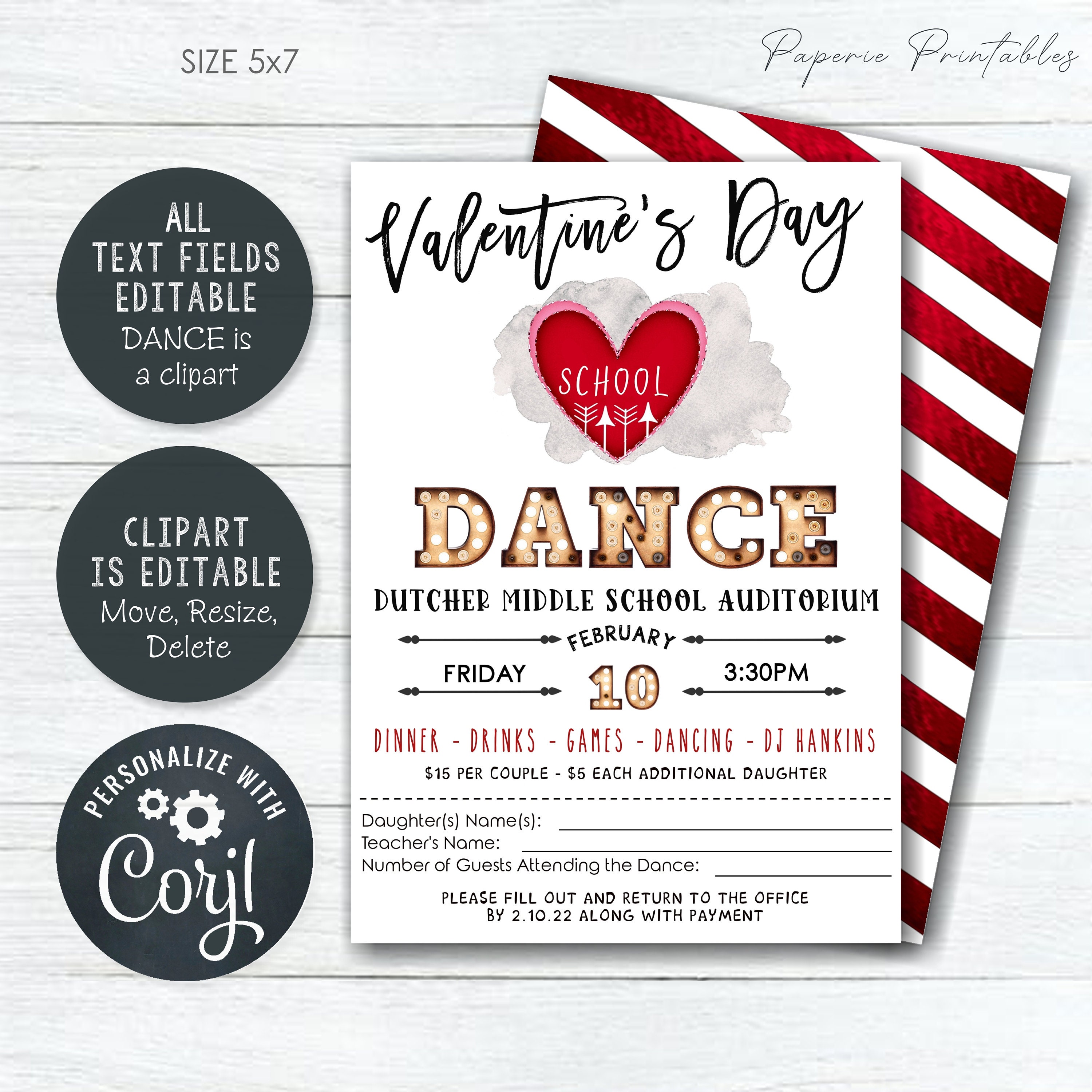 Editable Valentine's Day School Dance Flyer Invitation (DIY Corjl) - Etsy