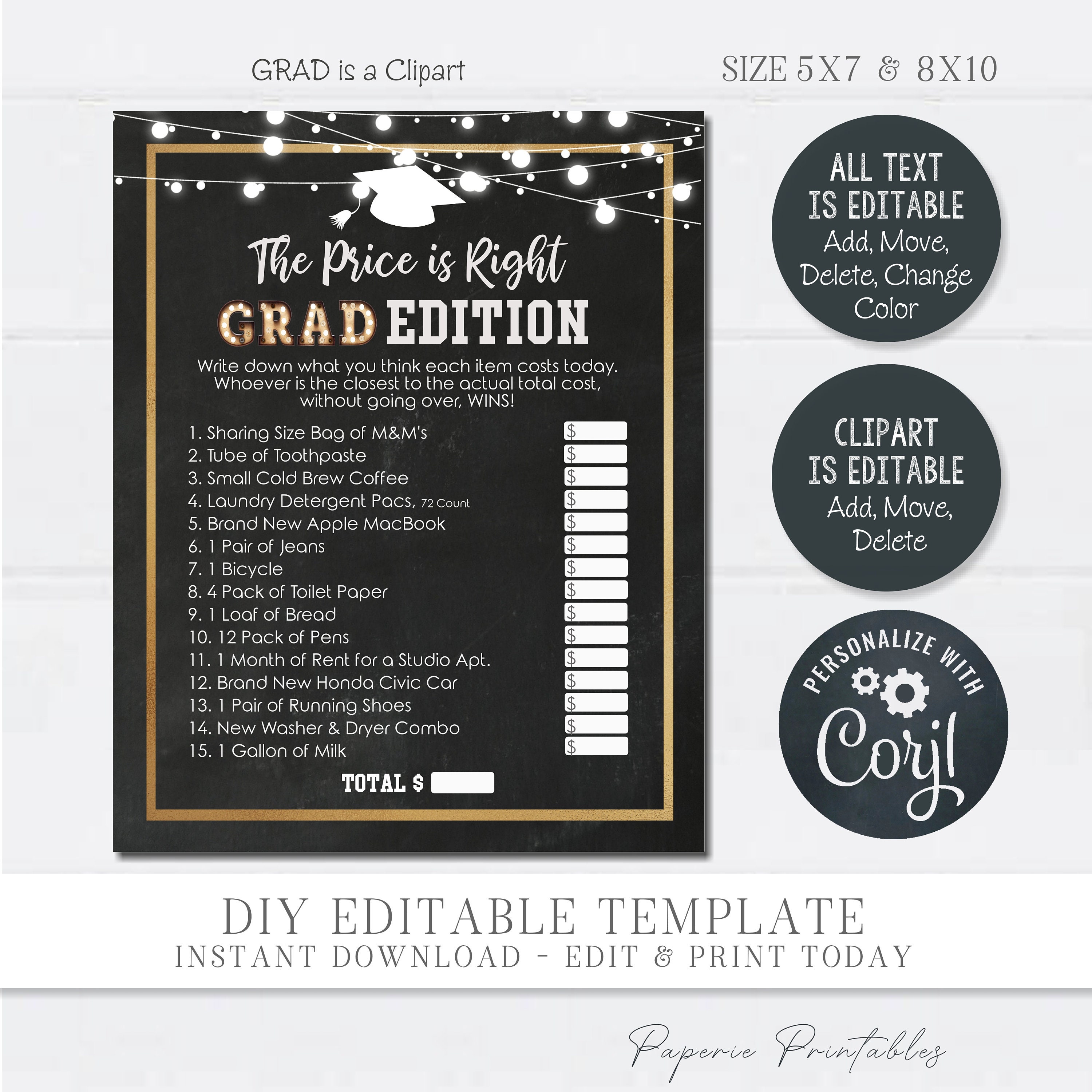 Editable Graduation Party Games Price is Right Graduation | Etsy