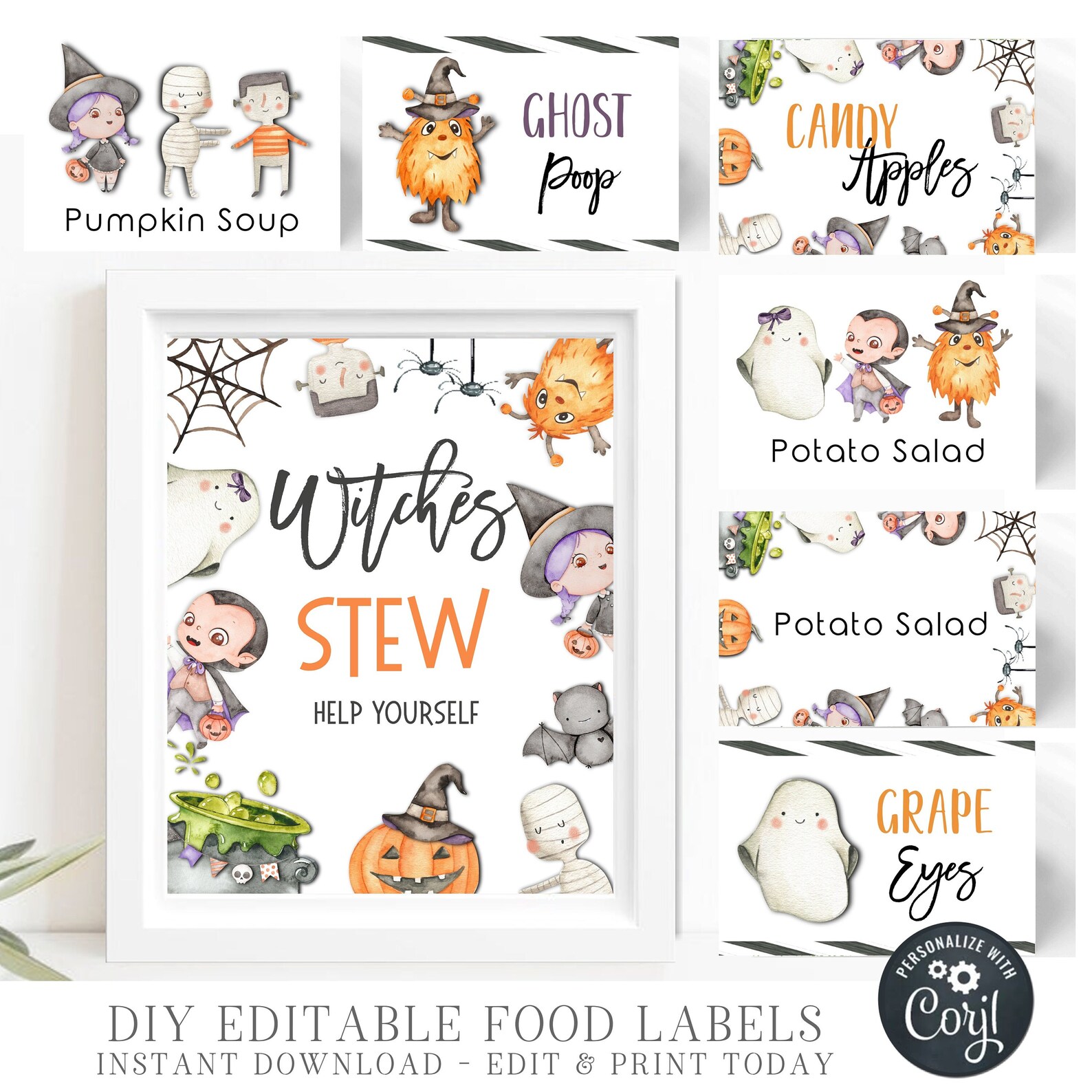 Editable Halloween Food Labels: DIY Party Decoration (corjl) #BP129 - Etsy