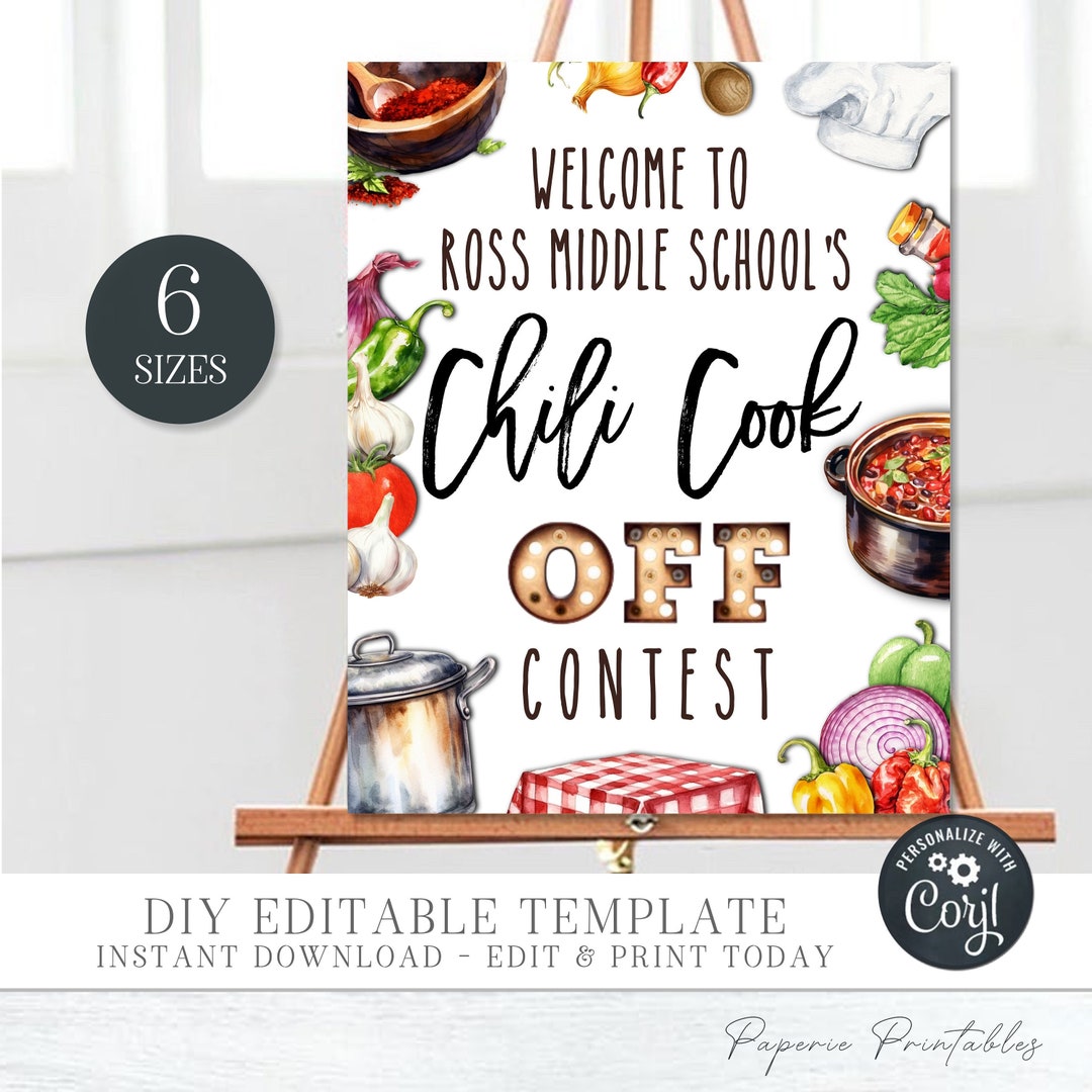 Editable Chili Cook-off Welcome Sign: DIY Event Poster (digital ...
