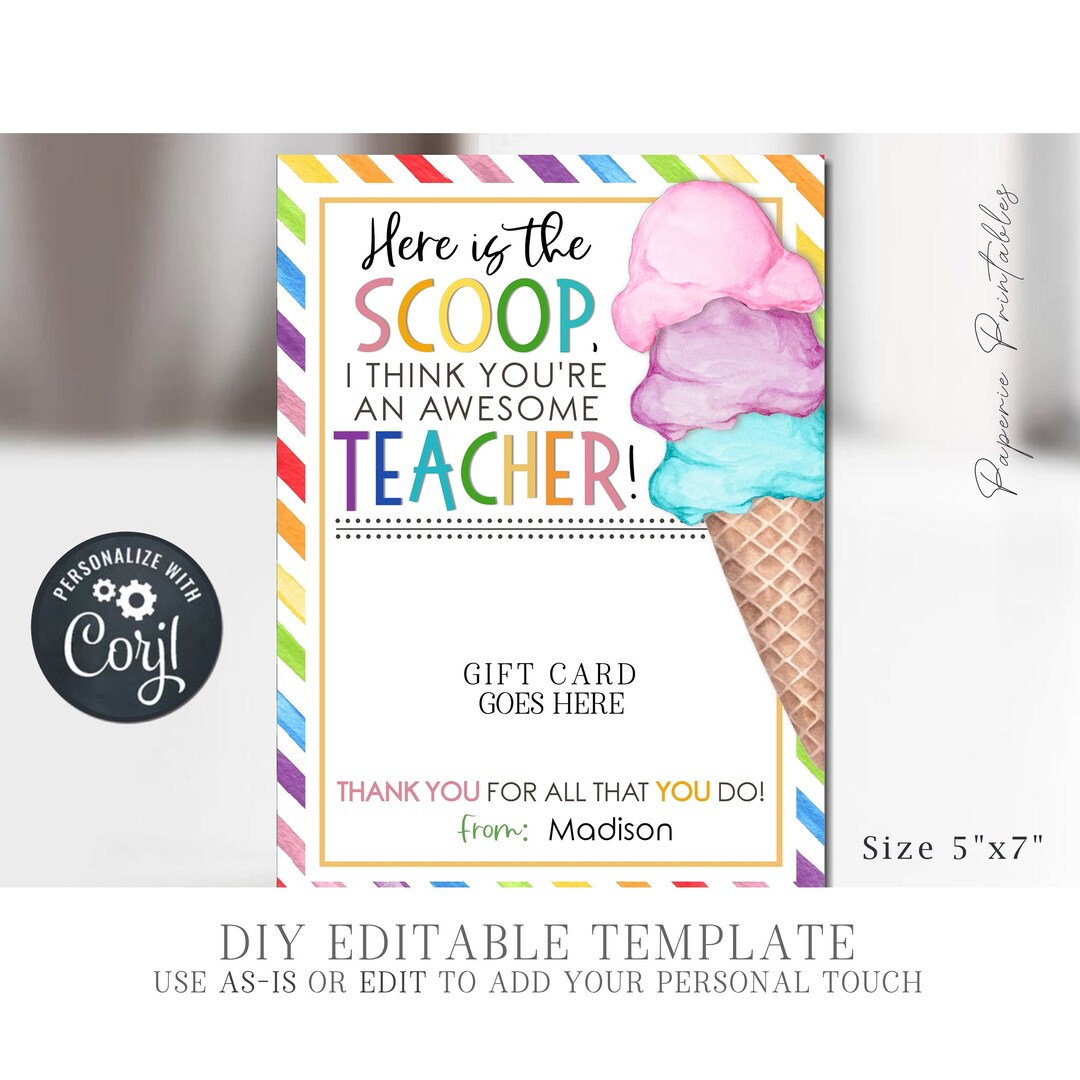 EDITABLE Teacher Appreciation Gift Card Holder, Here's the Scoop ...