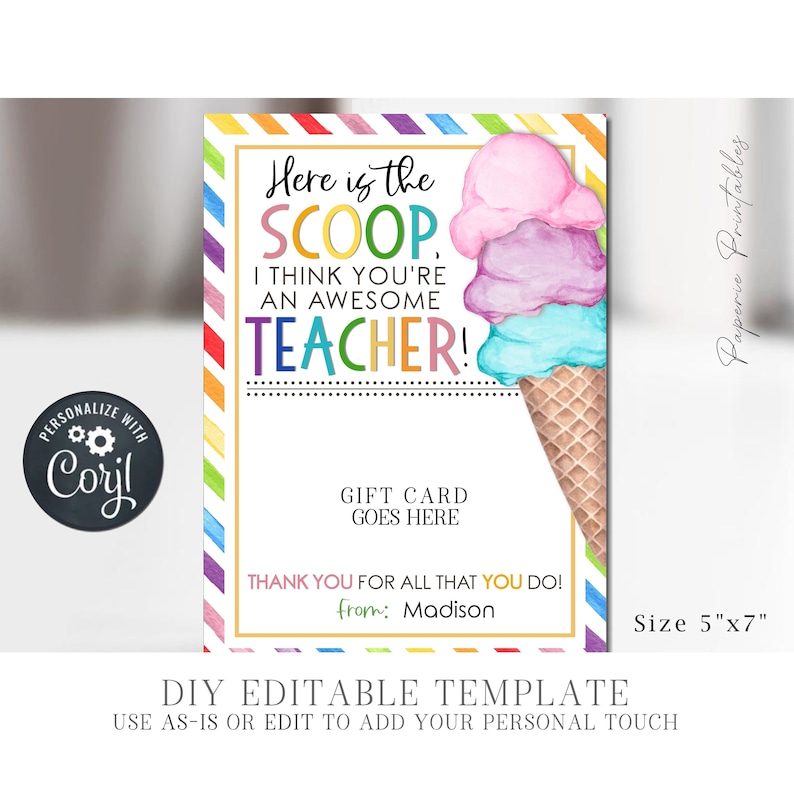EDITABLE Teacher Appreciation Gift Card Holder, Here's the Scoop ...