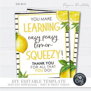 EDITABLE Teacher Appreciation Sign, Lemon Teacher Appreciation Sign ...