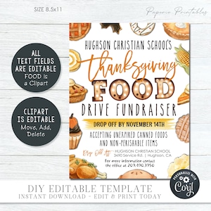 Editable Thanksgiving Food Drive Flyer: Community Event (DIY Corjl ...