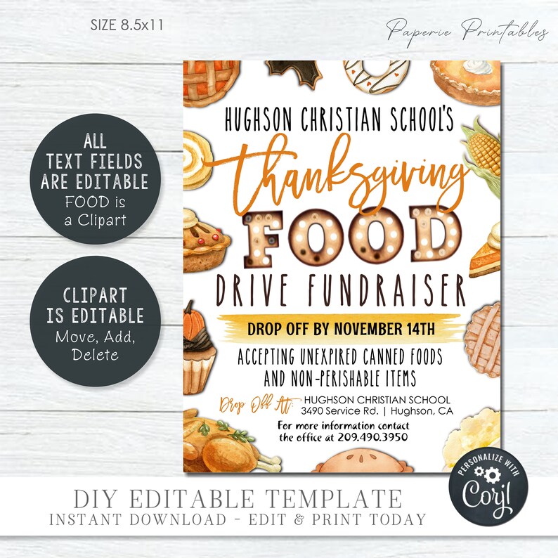 EDITABLE Thanksgiving Food Drive Flyer Food Drive Flyer - Etsy