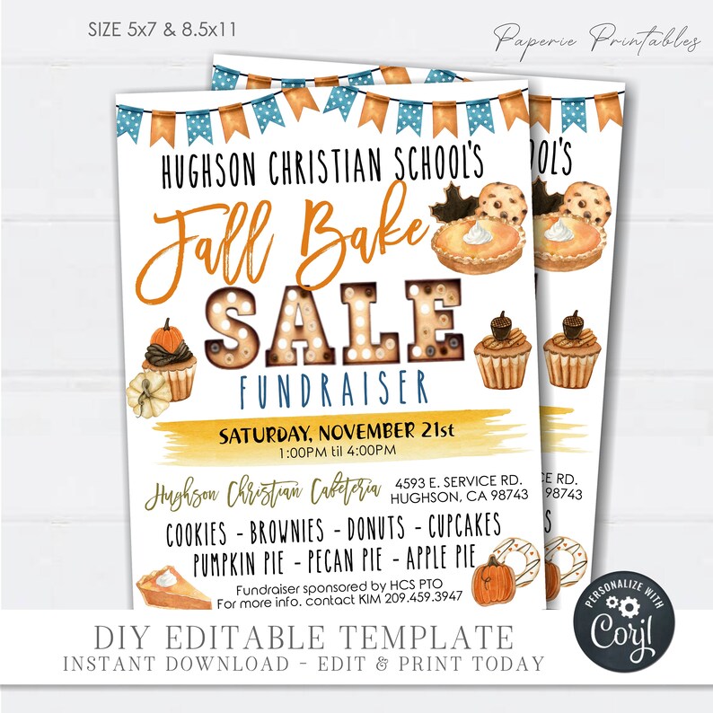 EDITABLE Fall Bake Sale Flyer - School Bake Salel Flyer - Church Bake ...