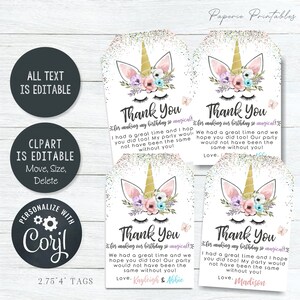 Editable Unicorn Birthday Party Favor Tags, Pastel Unicorn Party Favor ...