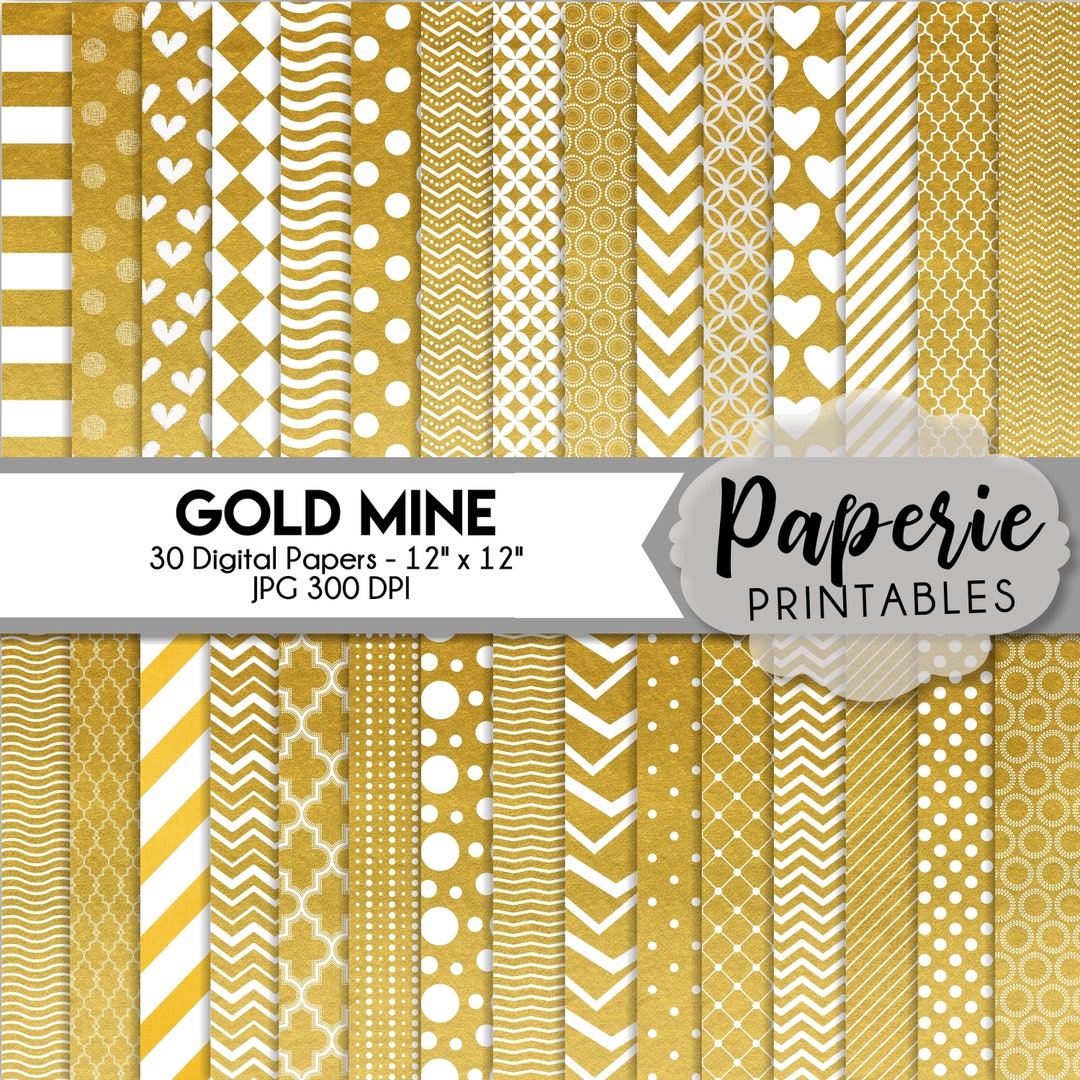 Gold & White Pattern Digital Paper - 12x12 Digital Scrapbooking Paper ...