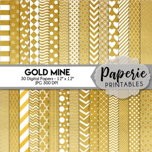 Gold & White Pattern Digital Paper - 12x12 Digital Scrapbooking Paper ...