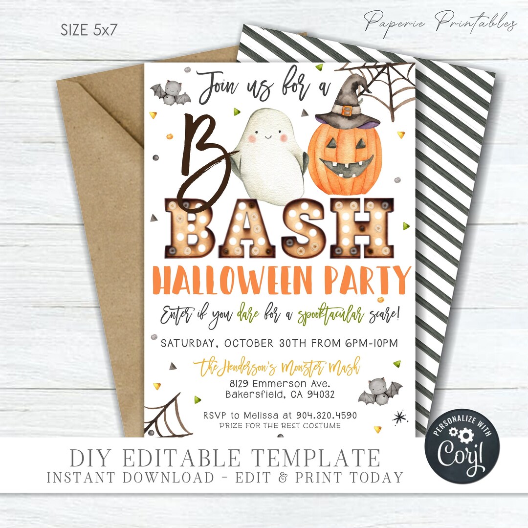 Editable Halloween Party Invitation: Boo Bash, Corjl DIY (5x7) #HP18 - Etsy