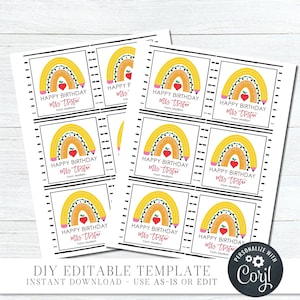 EDITABLE Teacher Birthday Tag, Teacher Rainbow Gift Tag, Happy Birthday ...