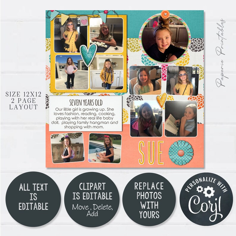 EDITABLE Girl Scrapbooking Quick Pages Girl Scrapbooking - Etsy