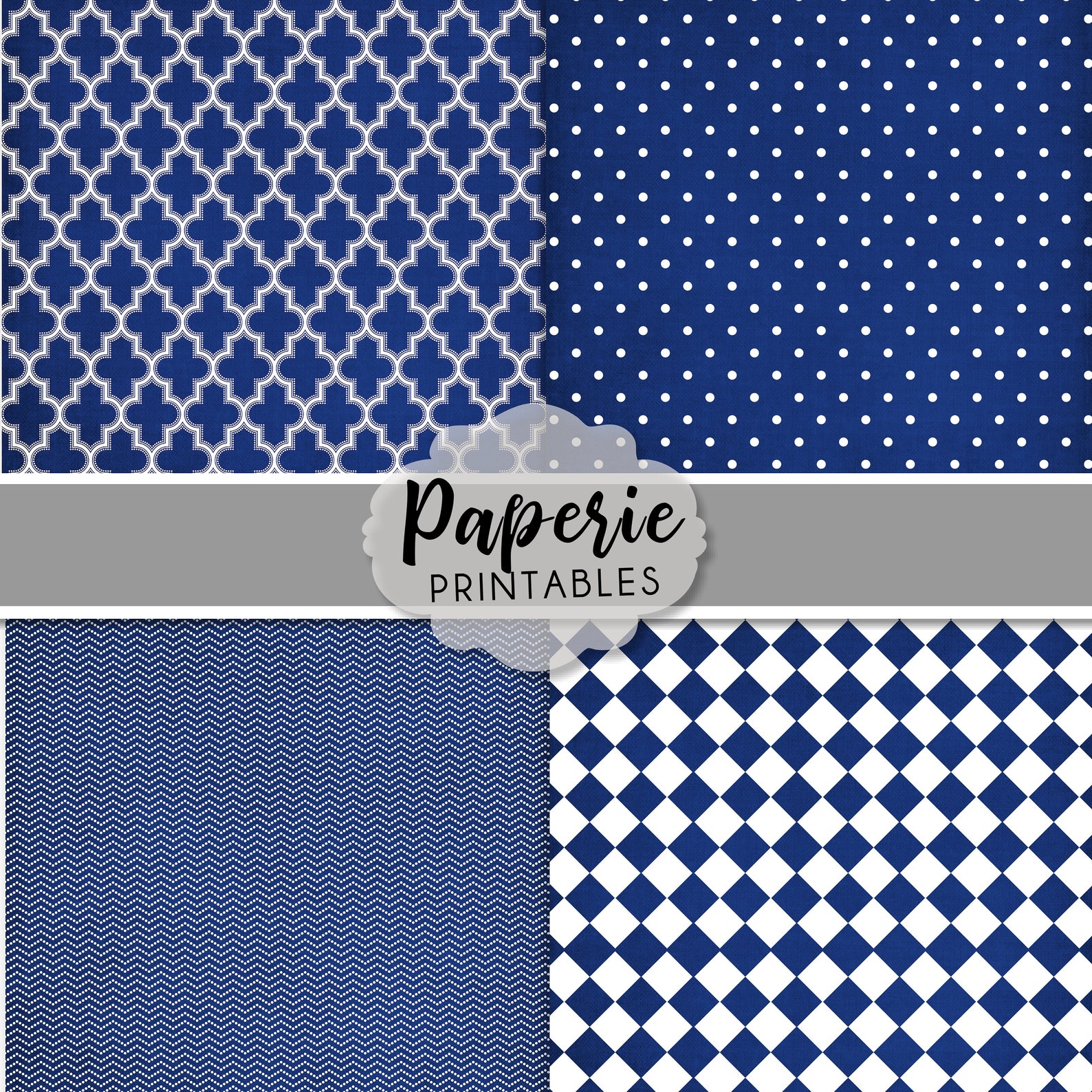 Cobalt Blue & White Digital Paper: 12x12 Scrapbook Patterns (digital ...