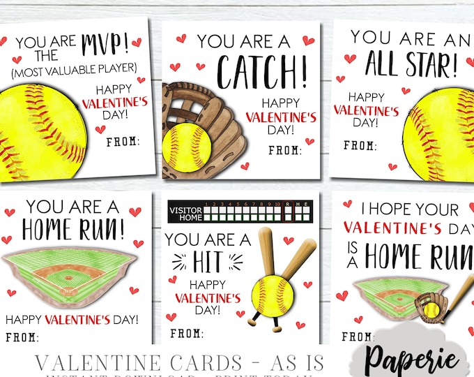 Softball Valentine's Day Cards for Kids Softball Valentines, Girls ...