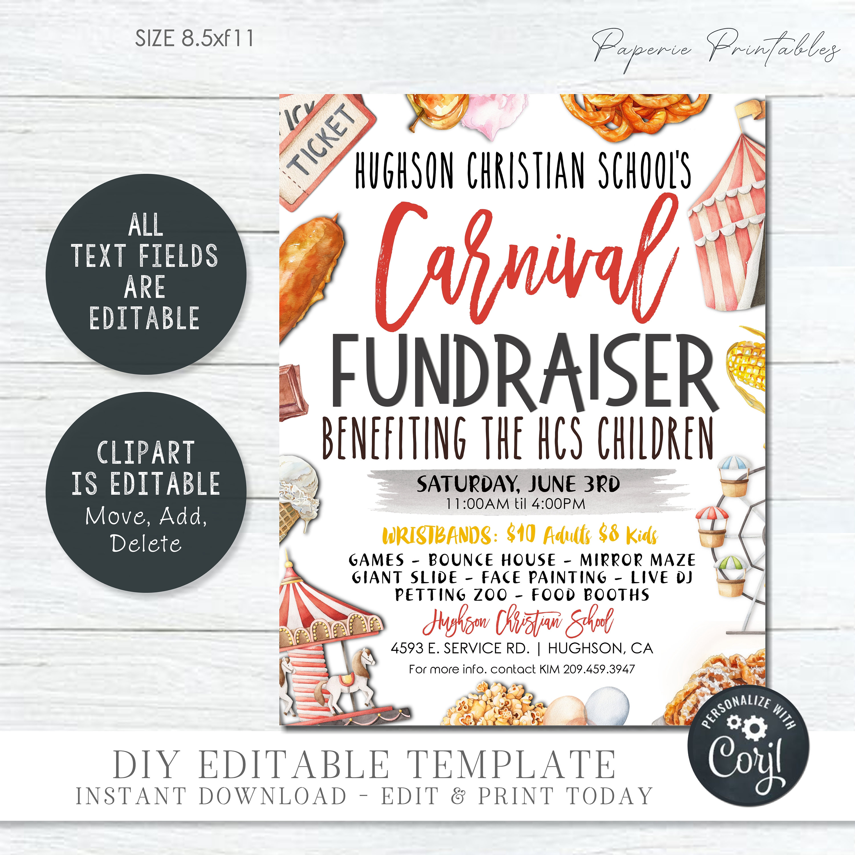 Editable Carnival Fundraiser Flyer Template (corjl DIY) #FLYR09 - Etsy