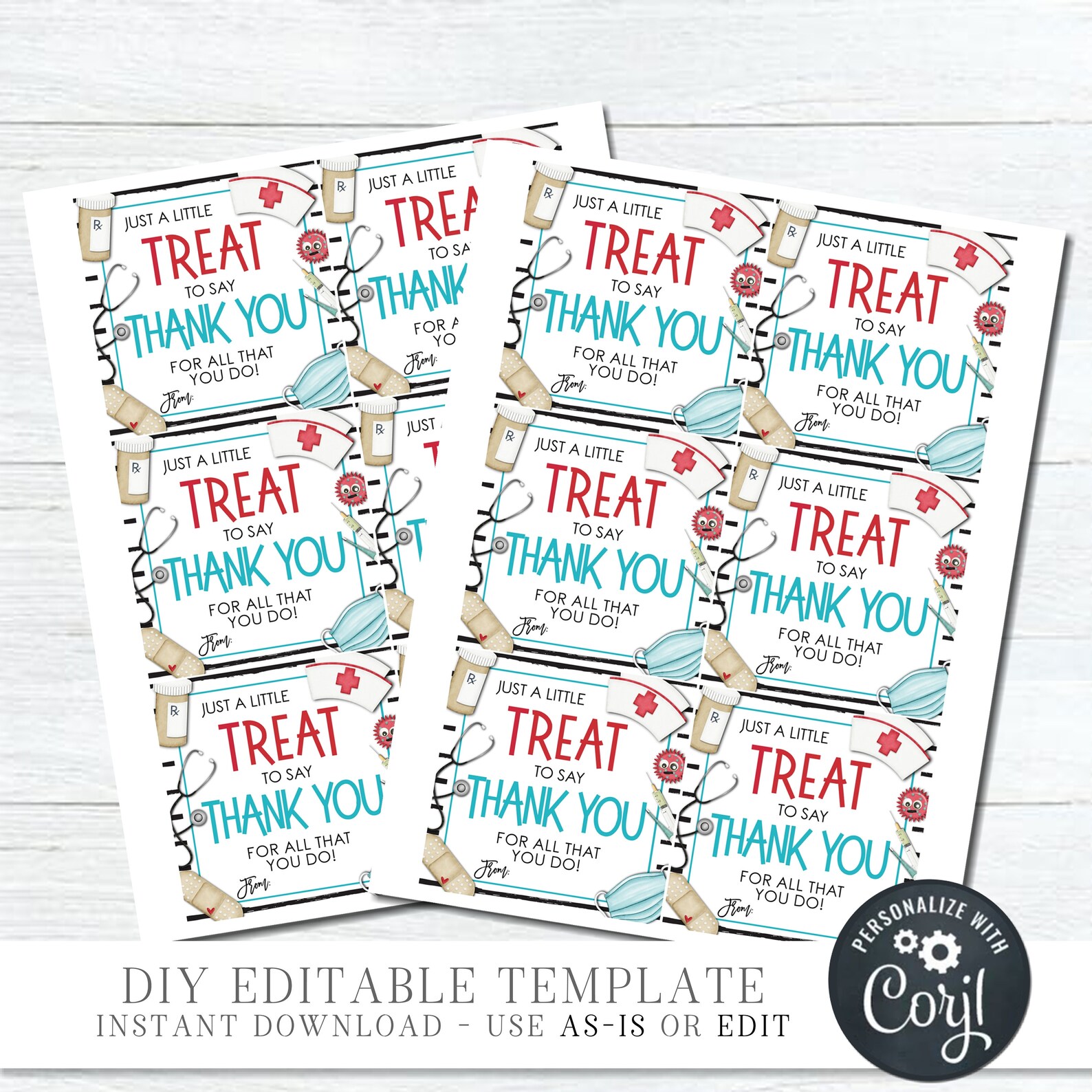 Editable Nurse Appreciation Gift Tags: DIY Thank You Template (corjl) # ...