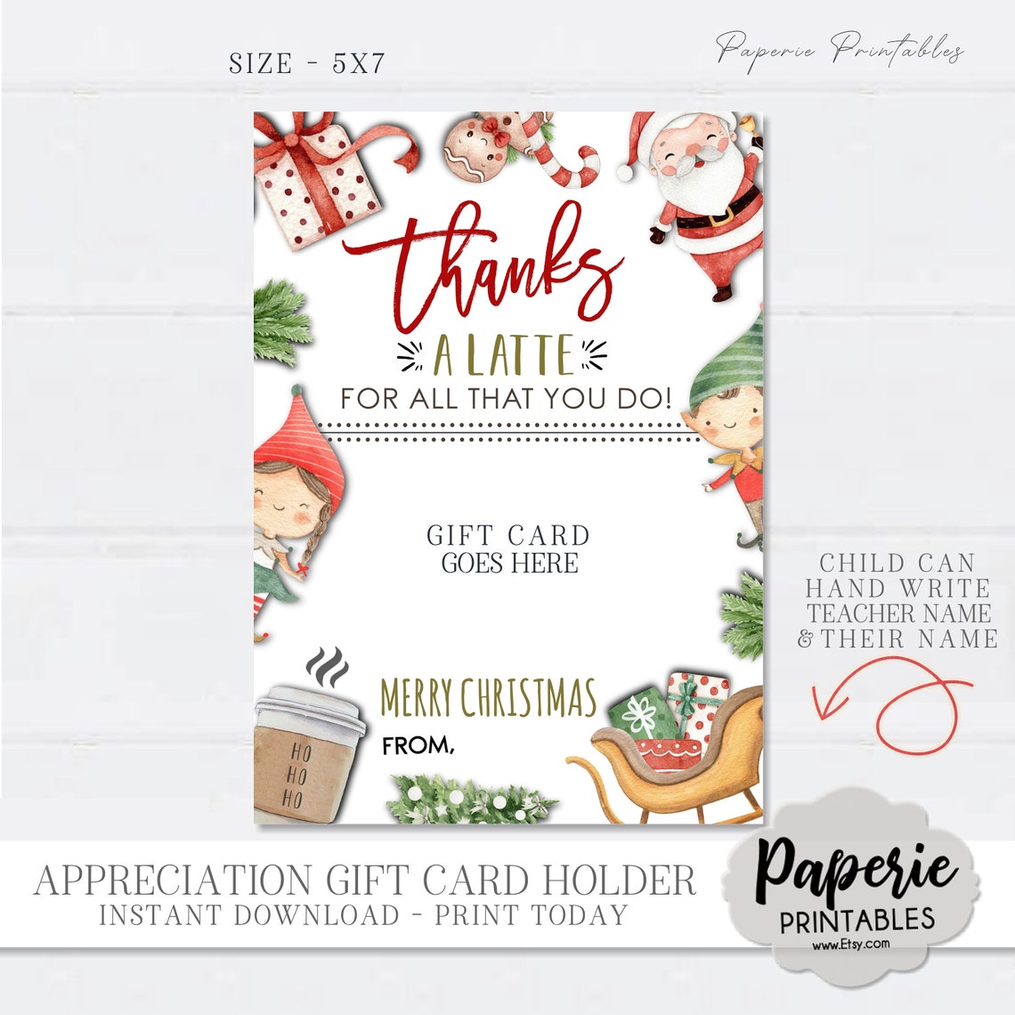 EDITABLE Christmas Gift Card Holder, Christmas Thanks a LATTE Gift Card ...
