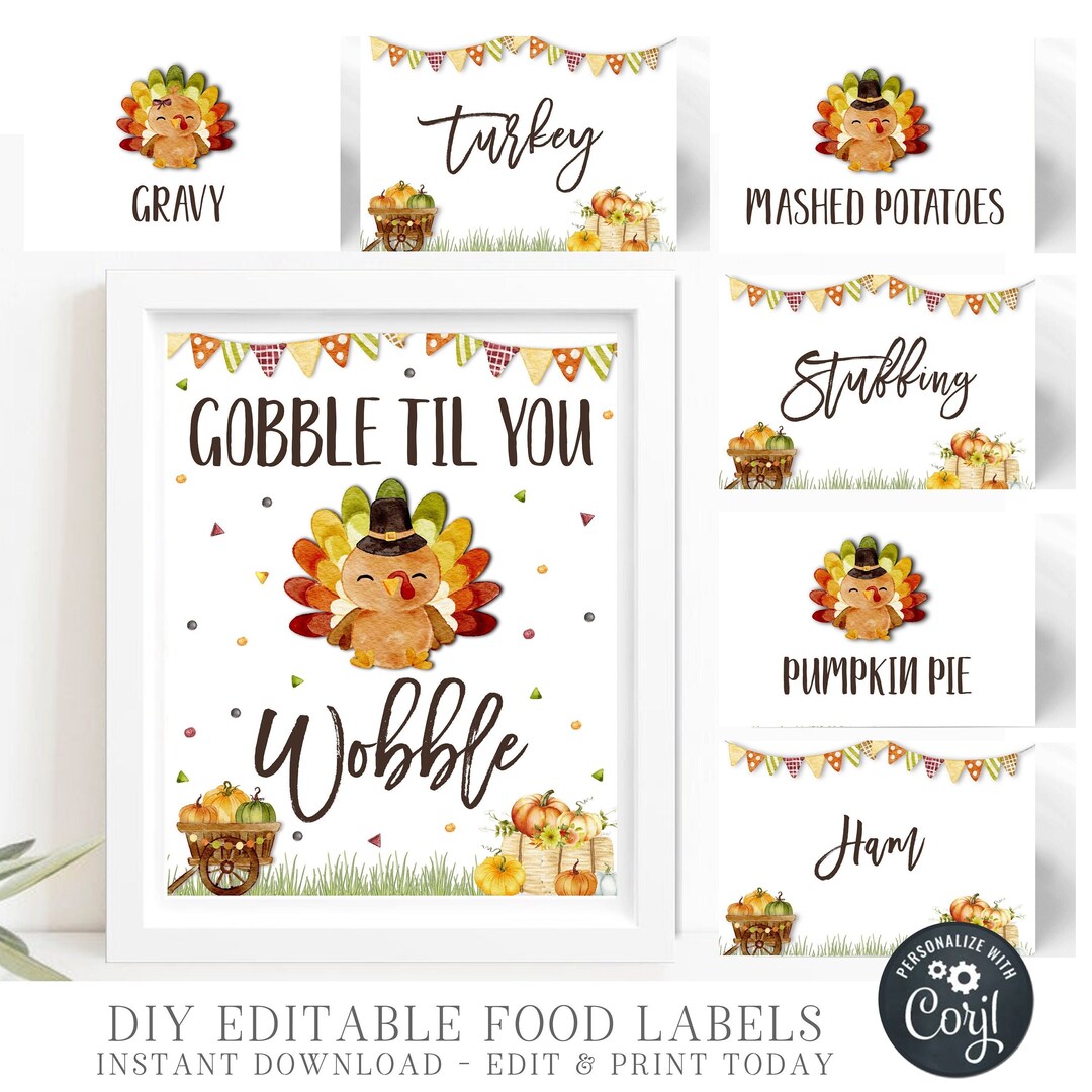 Thanksgiving Food Labels: Editable Turkey Party Tent Cards (digital ...