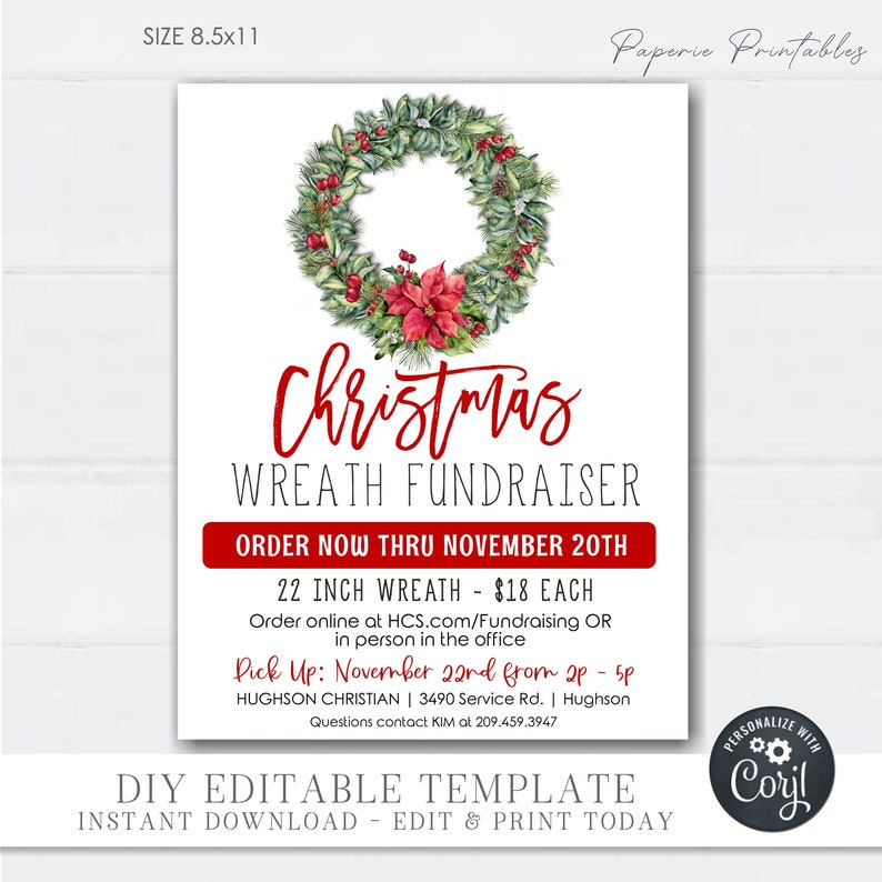 EDITABLE Wreath Sale Fundraiser Flyer Christmas Wreath Sale - Etsy