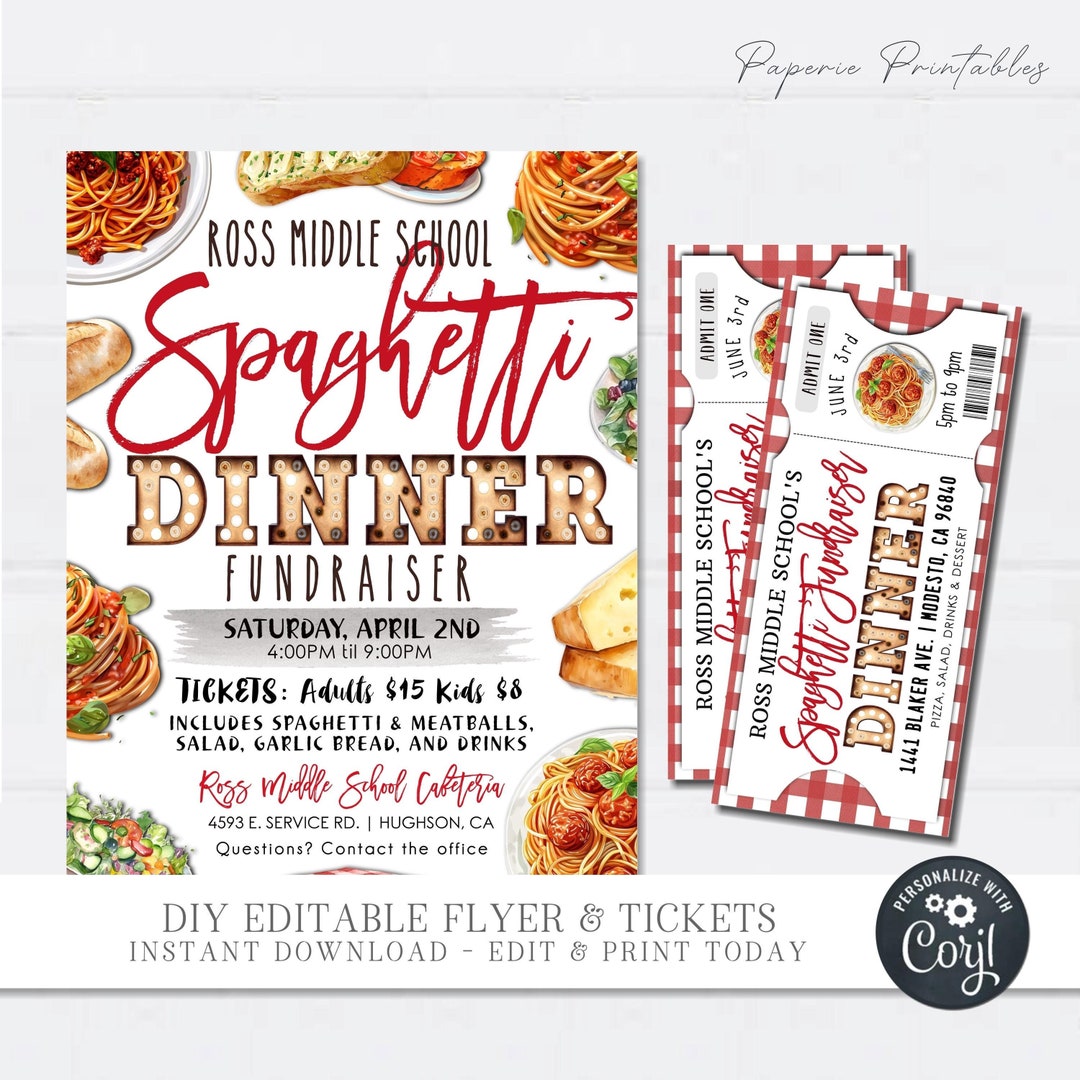 EDITABLE Spaghetti Dinner Fundraising Flyer, Spaghetti Dinner ...