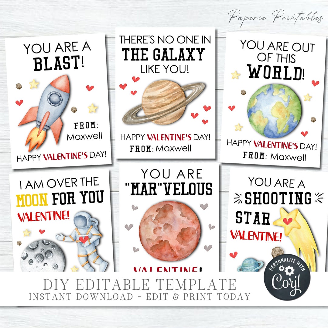 Editable Outer Space Valentine Tags, Space Valentine Cards , Kids ...