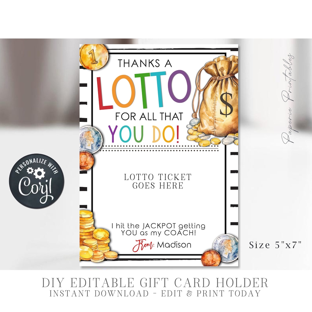EDITABLE Lotto Coach Appreciation Gift Ticket Holder, Thanks a LOTTO ...