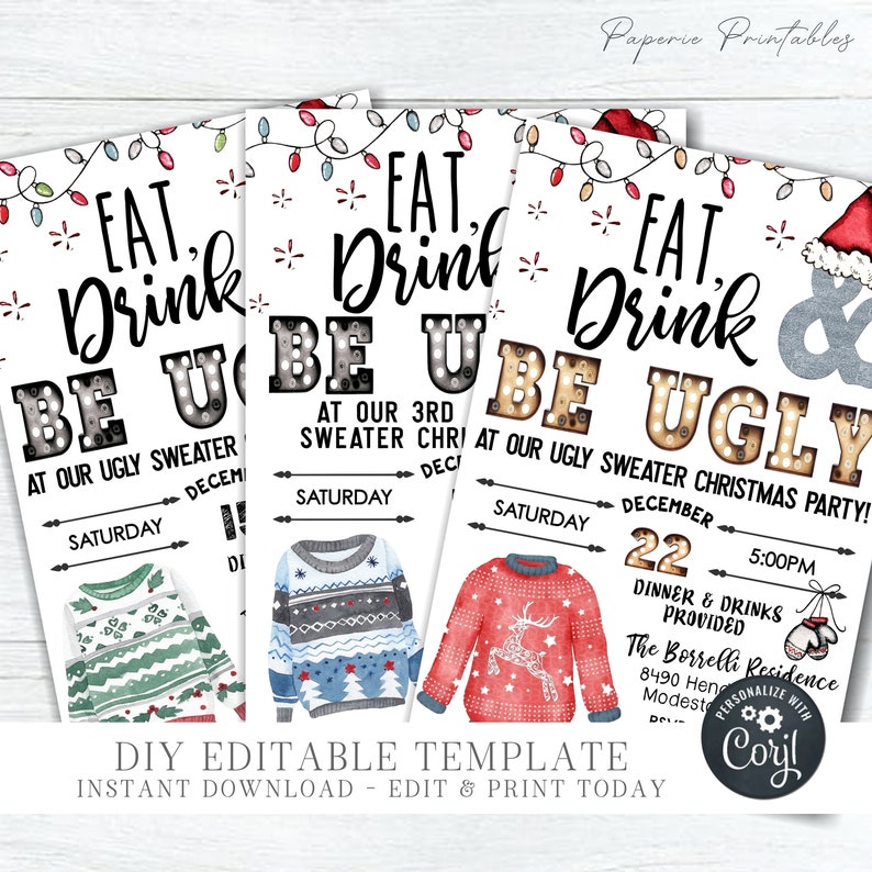 EDITABLE Ugly Sweater Christmas Party Invitation Template | Etsy