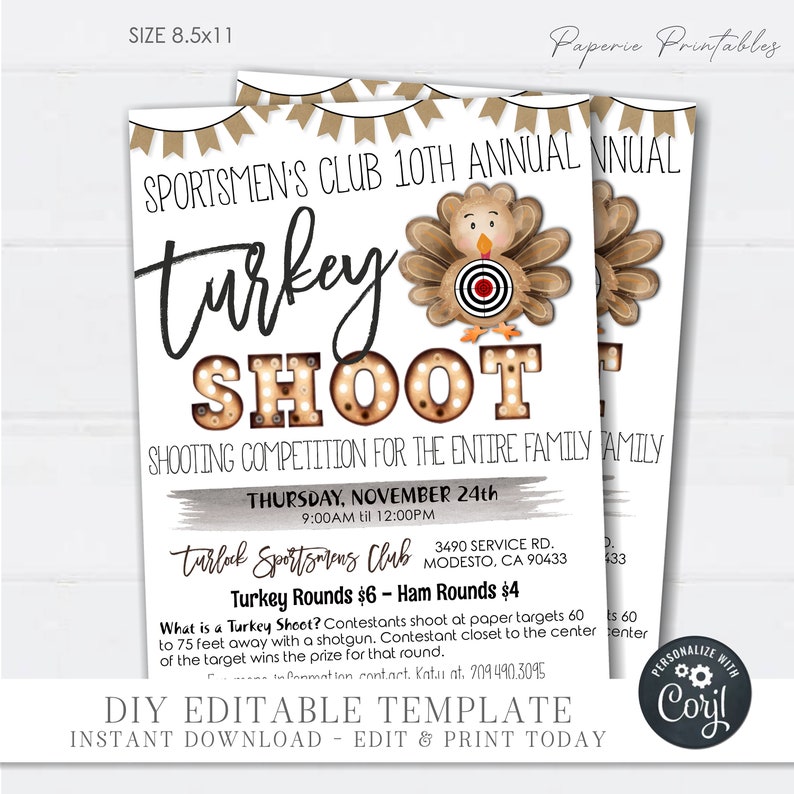 Editable Turkey Shoot Flyer: Thanksgiving Event (DIY Corjl Template) # ...