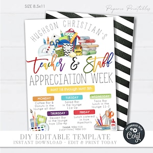 Editable Teacher Appreciation Week Flyer: School Staff Events (DIY ...