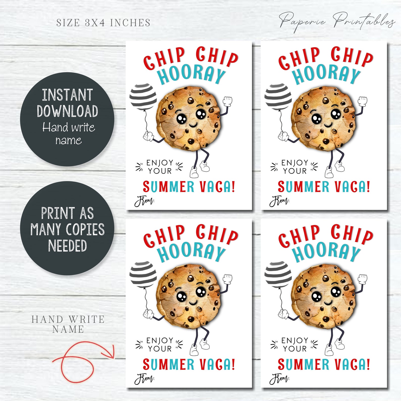EDITABLE Chip Chip Hooray It is Summer VACAY, End of School Teacher ...