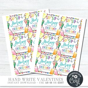 Editable Teacher Appreciation Gift Tag: Sip Sip Hooray (DIY Corjl ...