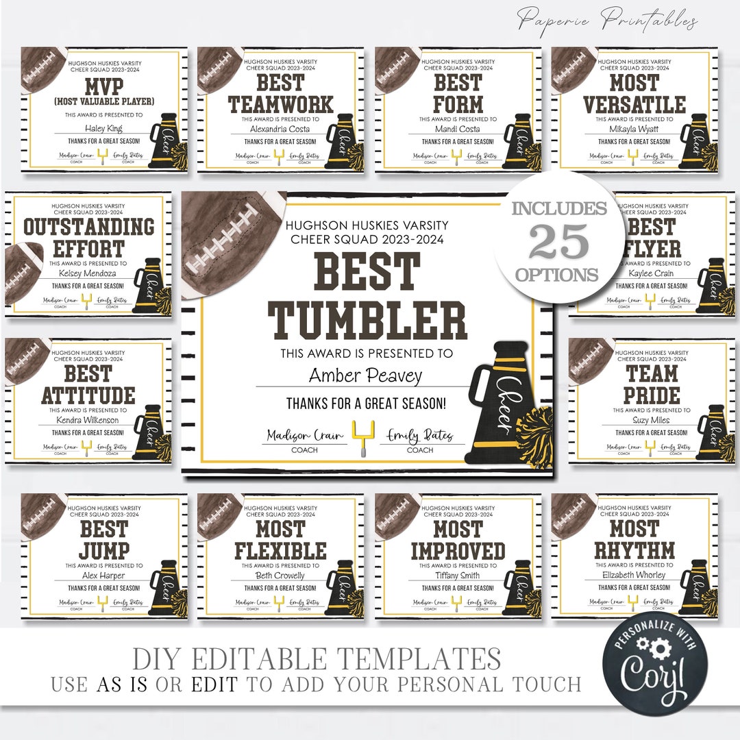 Editable Cheerleading Certificate, End of Season Award, Printable Cheer ...