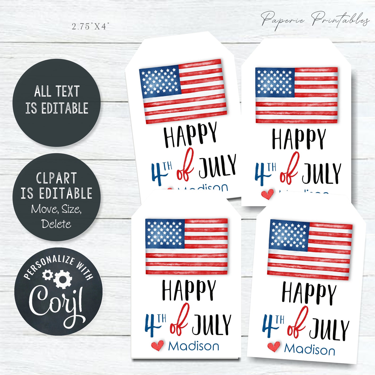 Editable Happy 4th of July Tags American Flag Tag Happy 4th - Etsy