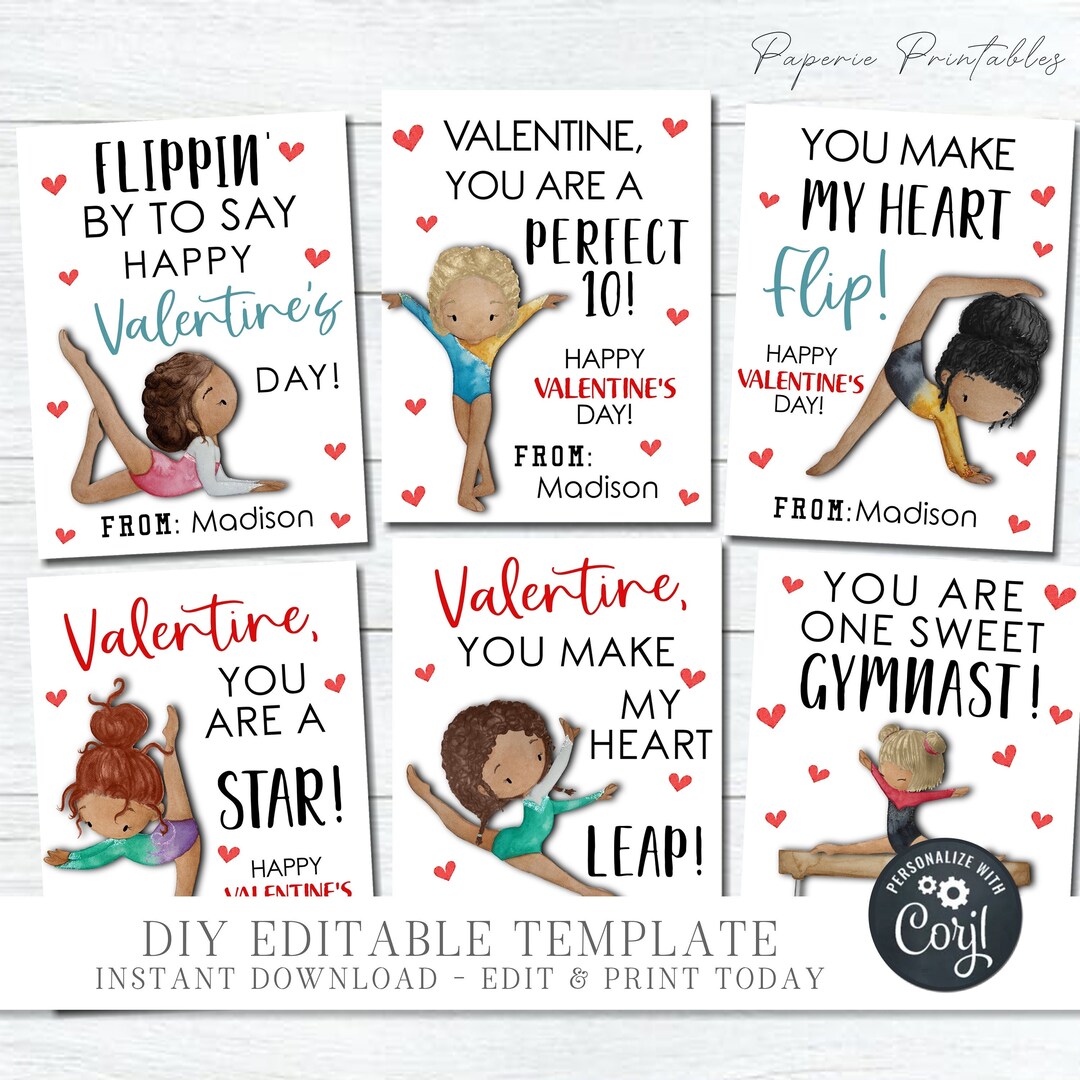 EDITABLE Gymnast Valentine Cards, Kid Valentine Cards, School Valentine ...