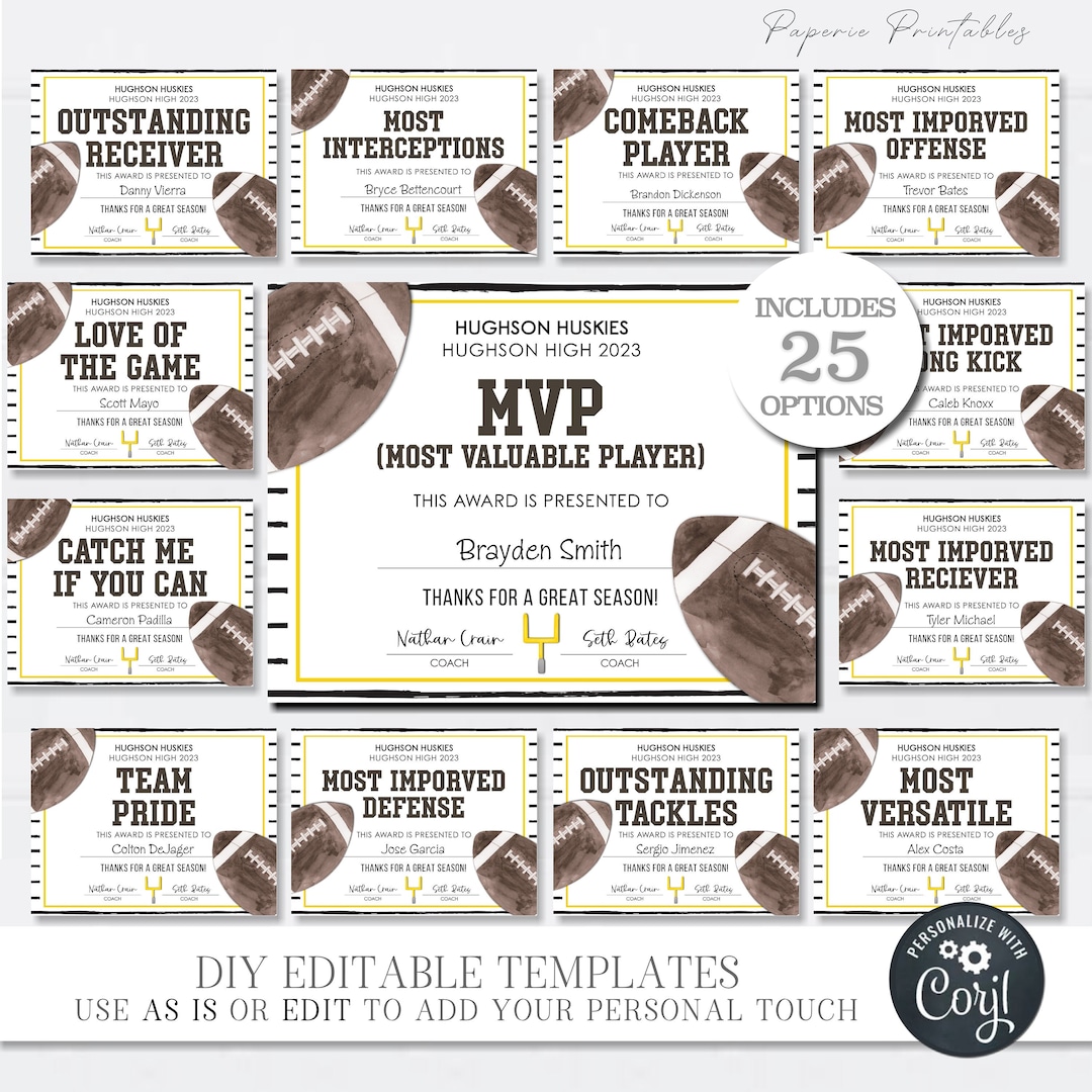 Editable Football Award Certificates: Team Party Printables (DIY W ...