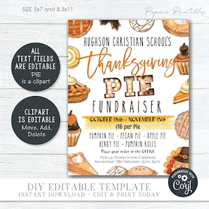 EDITABLE Thanksgiving Pie Fundraising Flyer, Thanksgiving Pie Sale ...