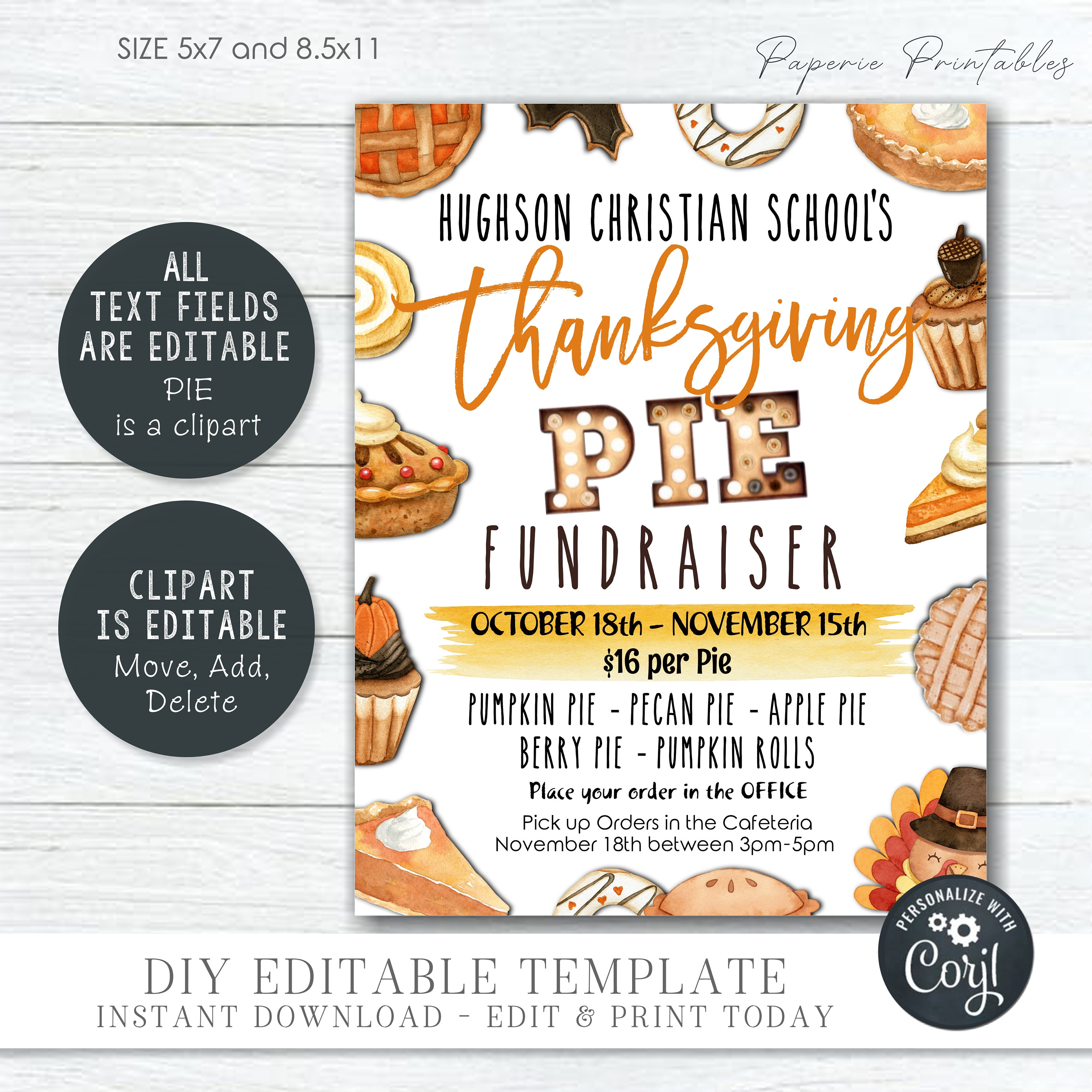 EDITABLE Thanksgiving Pie Fundraising Flyer Thanksgiving Pie - Etsy