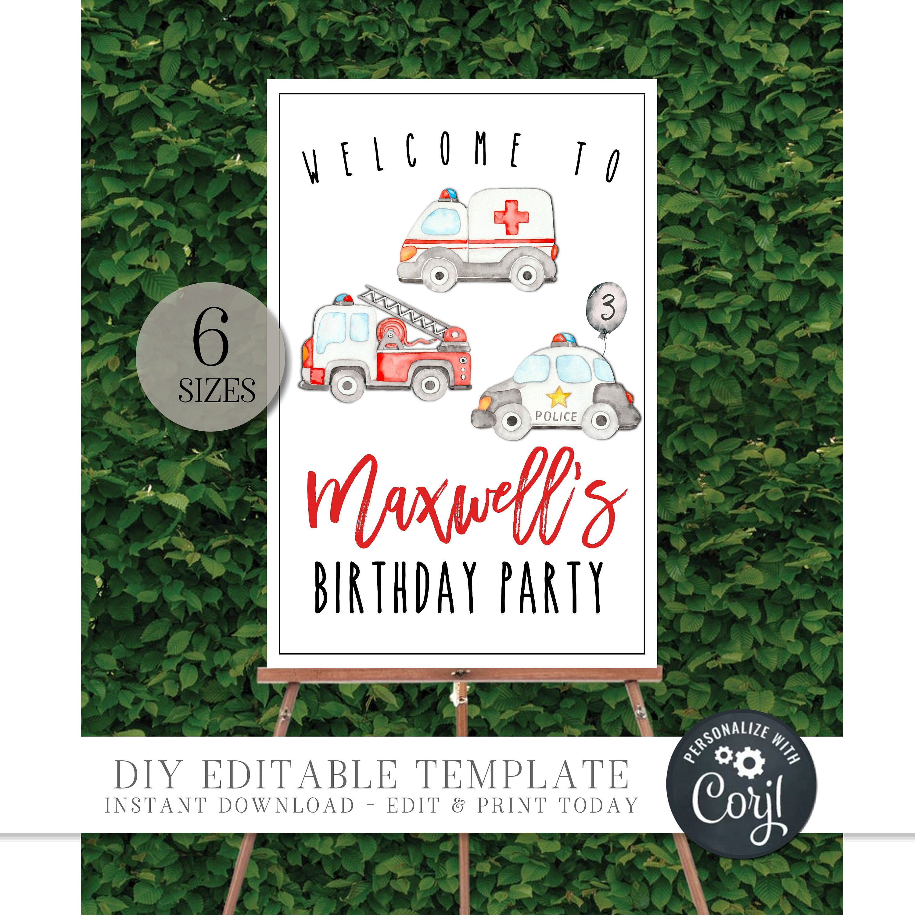 Editable First Responders Birthday Party Welcome Sign First - Etsy