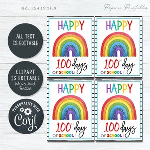 EDITABLE Happy 100th Day of School Tags, 100 Days of School Gift Tag ...