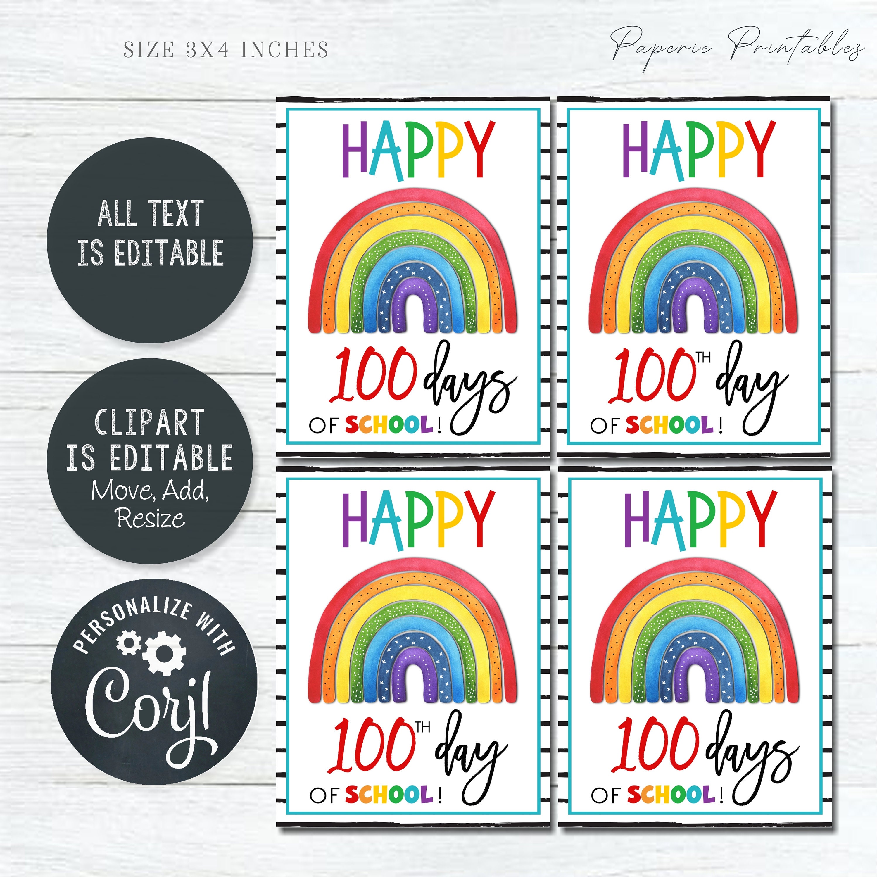 EDITABLE Happy 100th Day of School Tags, 100 Days of School Gift Tag ...