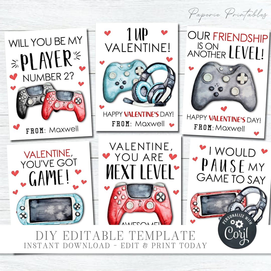 Editable Gamer Valentine Cards: Printable School Valentines (DIY Corjl ...