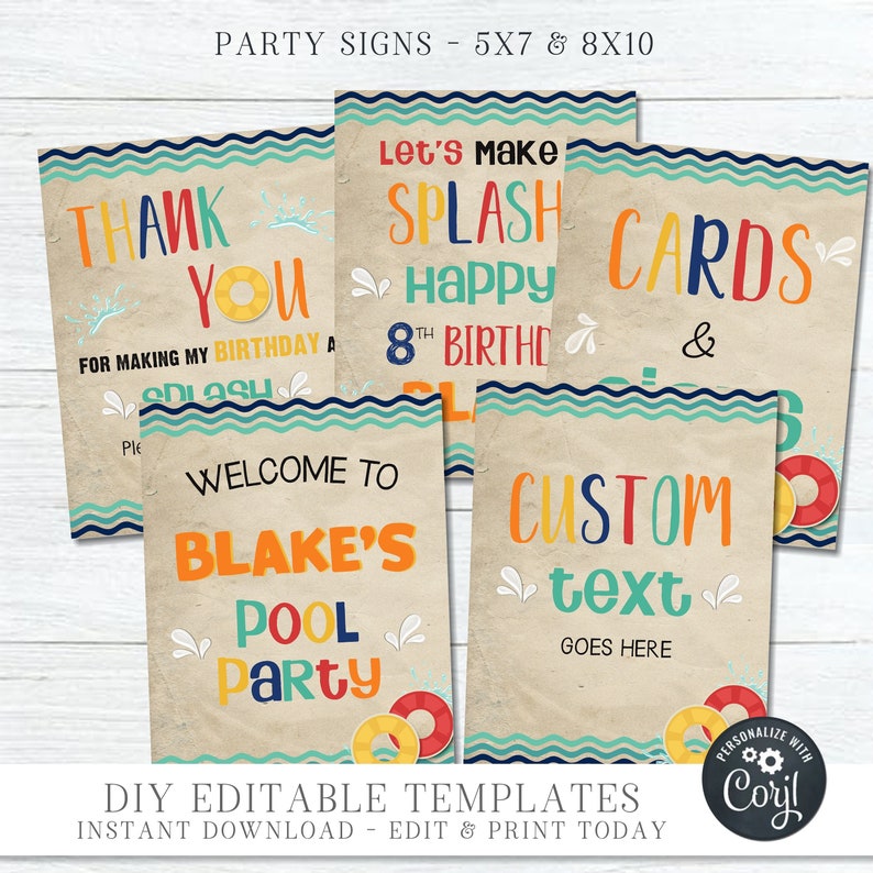 EDITABLE Pool Party Signage Pool Party Birthday Party Signs - Etsy