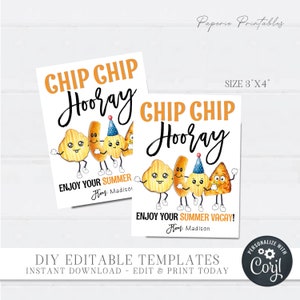 EDITABLE Thank You Teacher Gift Tag, End of School Chips Gift Tag, Chip ...