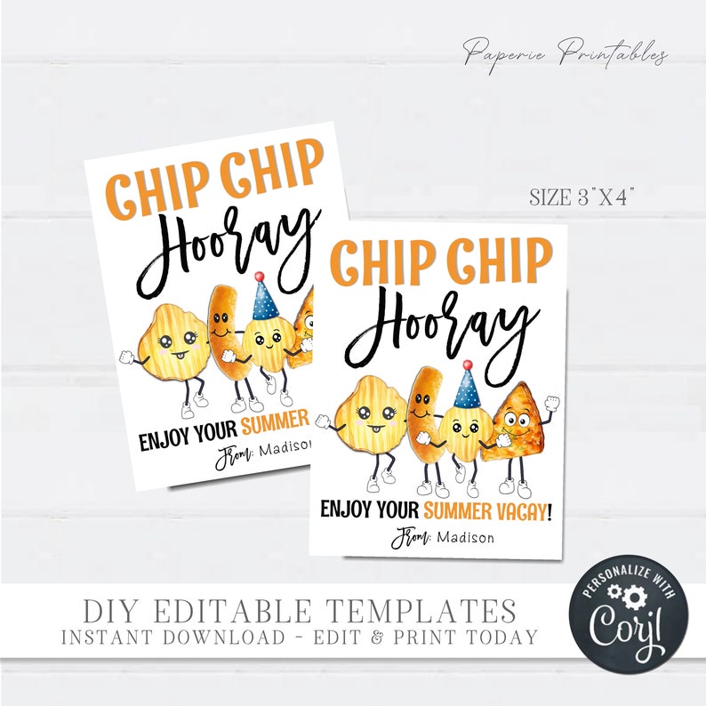 EDITABLE Thank You Teacher Gift Tag, End of School Chips Gift Tag, Chip ...