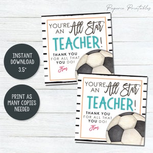 EDITABLE Teacher Appreciation Gift Tag, Soccer Teacher Appreciation Tag ...